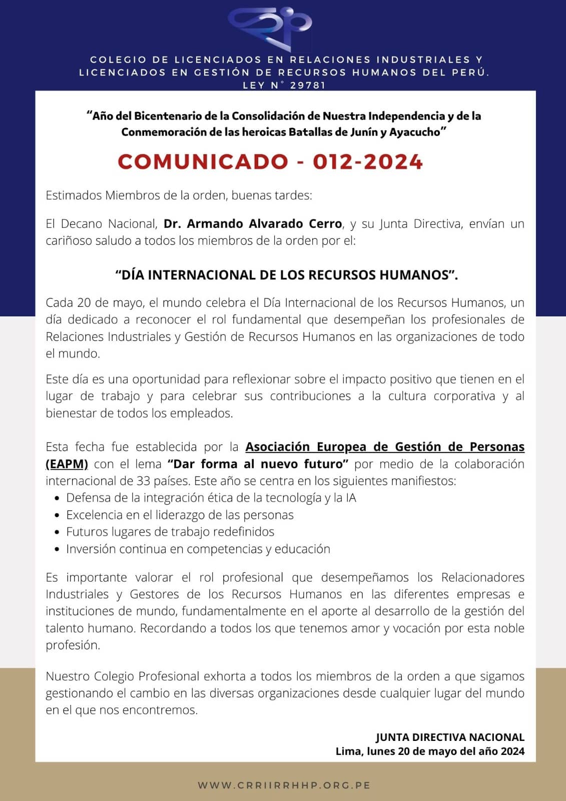 comunicado-012-2024 | CRRIIRRHHP