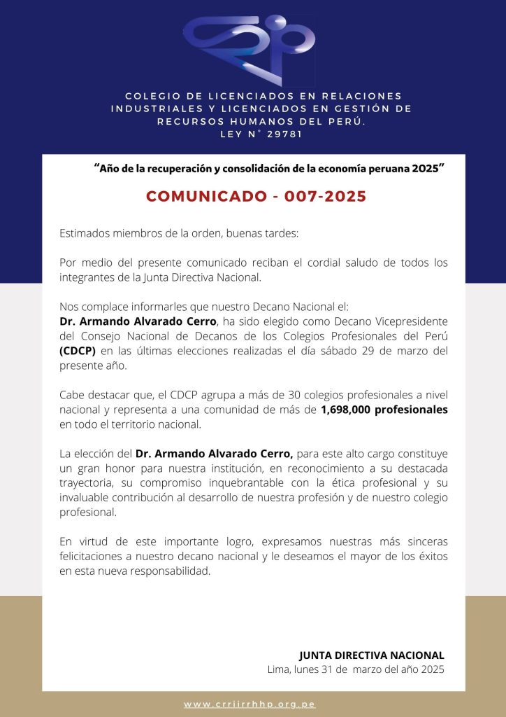 Comunicado 007-2025 | CRRIIRRHHP
